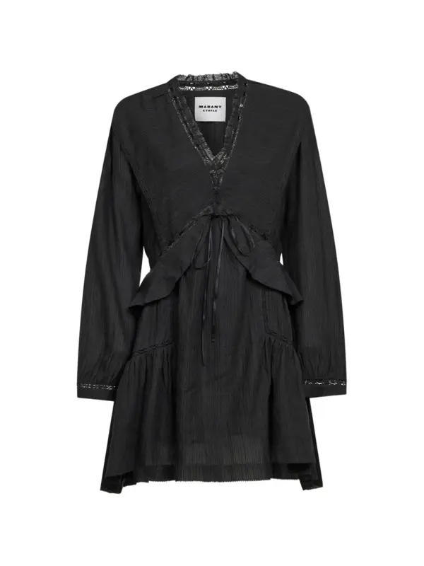 MARANT ETOILE Ruffled Dress With Lace Trim - Black