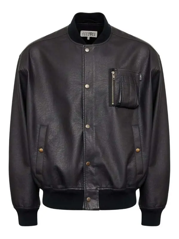 MAISON MARGIELA Faux Leather Bomber Jacket - Black