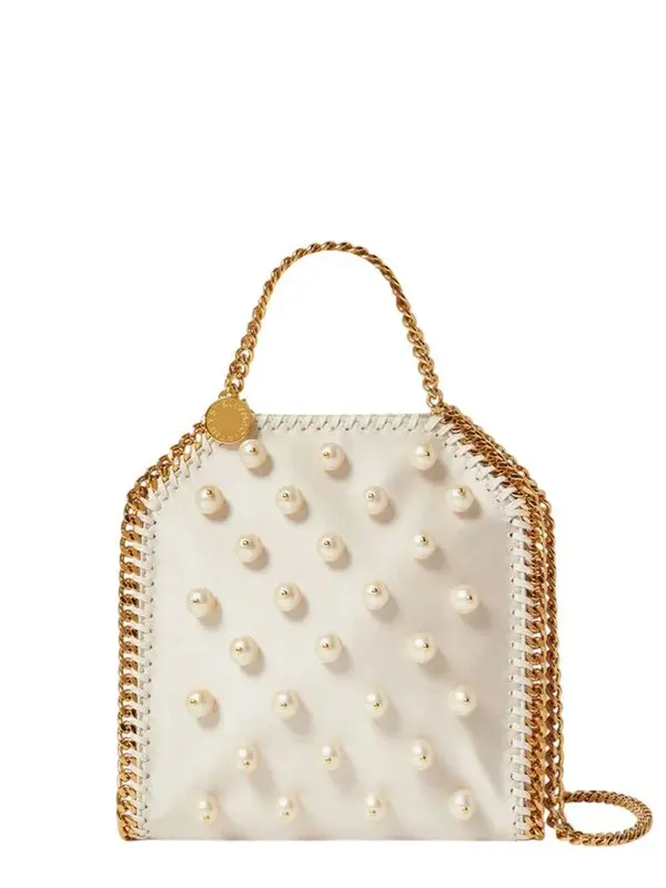 Stella McCartney Falabella Satin Shoulder Bag With Vegan Pearl Detail - White