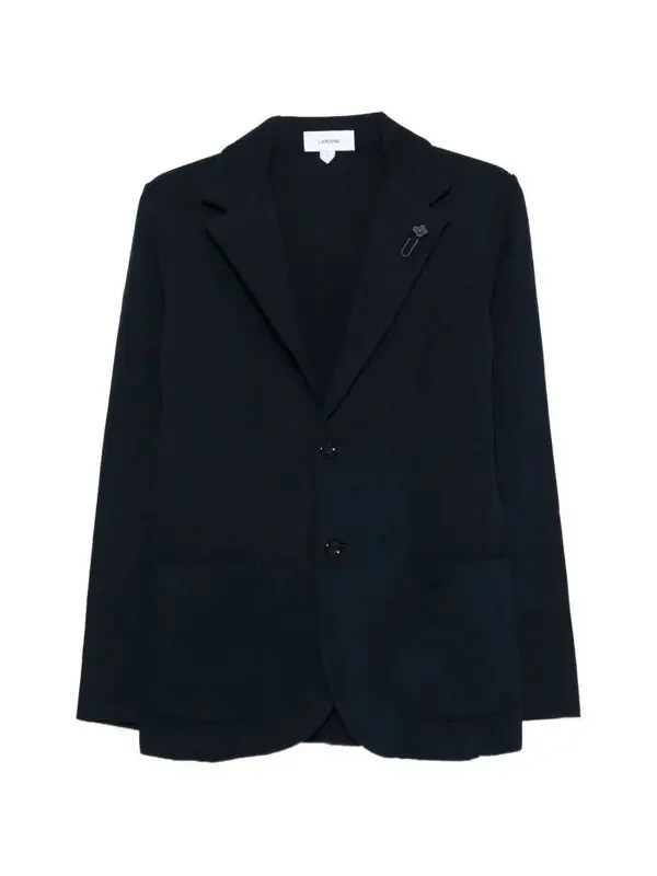 LARDINI Knit Blazer With Brooch - Blue