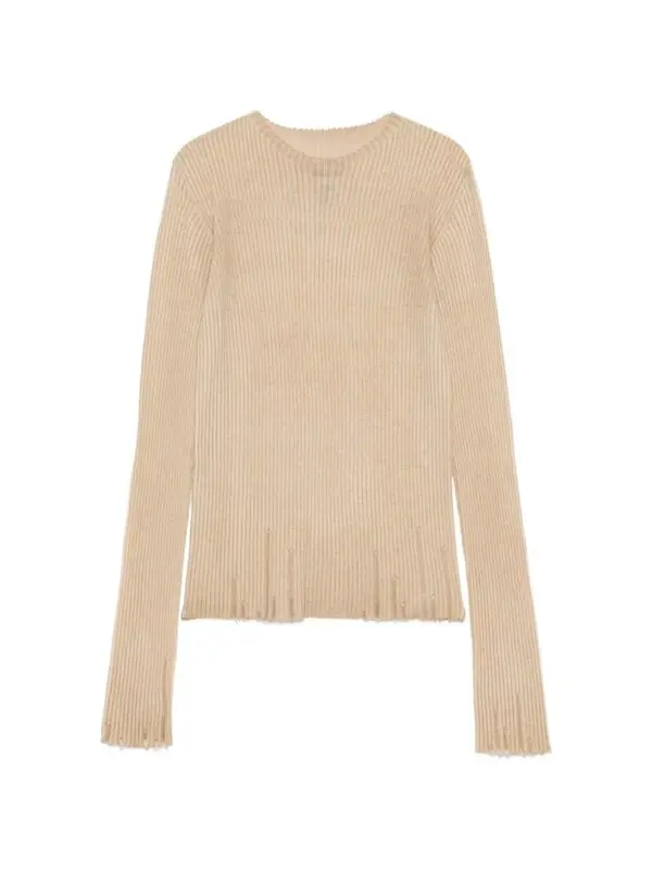 UMA WANG Frayed Ribbed Blouse - Brown