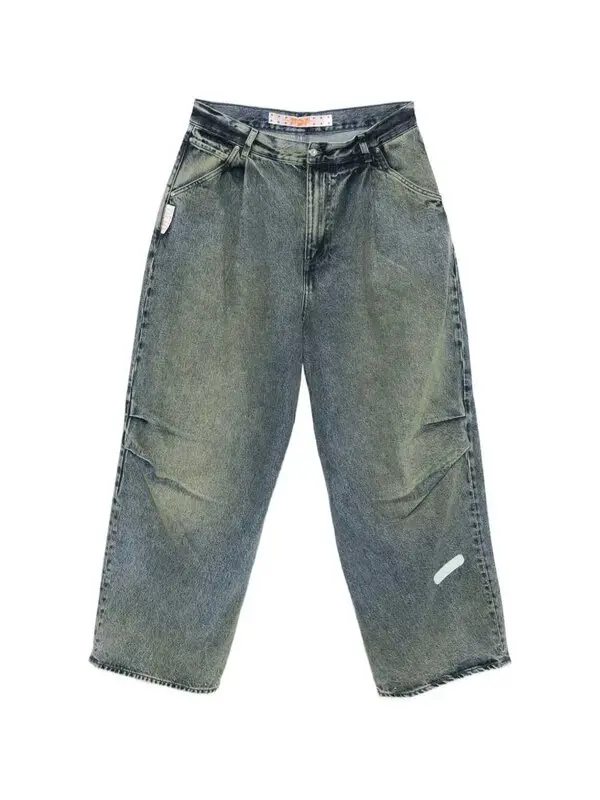 Dries Van Noten Pleated Wide Leg Jeans - Blue