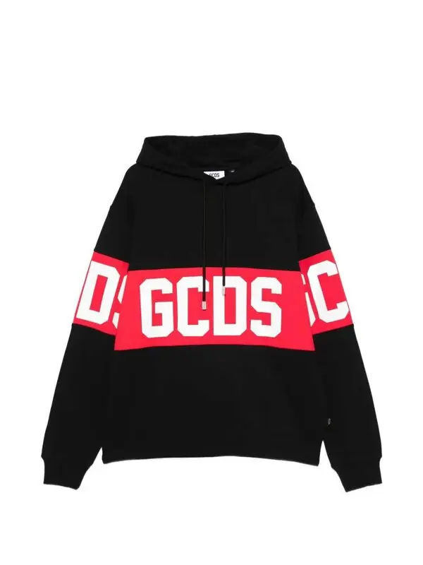Gcds Striped Hoodie With Logo - Black