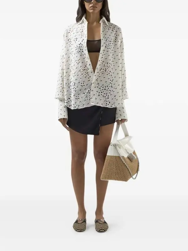 Gcds White Floral Embroidered Shirt