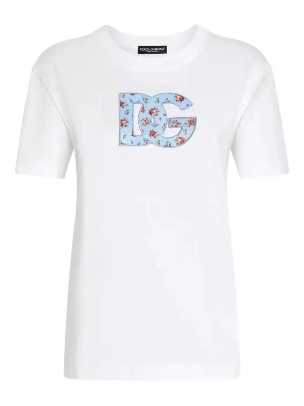 Dolce & Gabbana Cotton T-shirt With Floral Logo - White