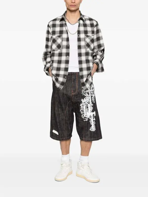 PDF Graphic Print Denim Shorts