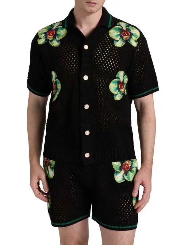 Casablanca Glitch Orchid Embroidered Crochet T-shirt