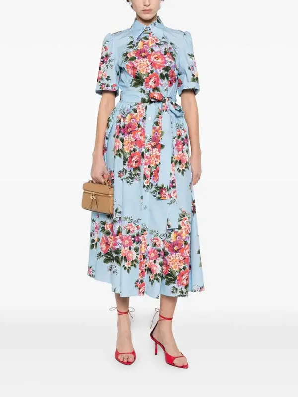 Dolce & Gabbana Belted Floral Midi Dress - Blue