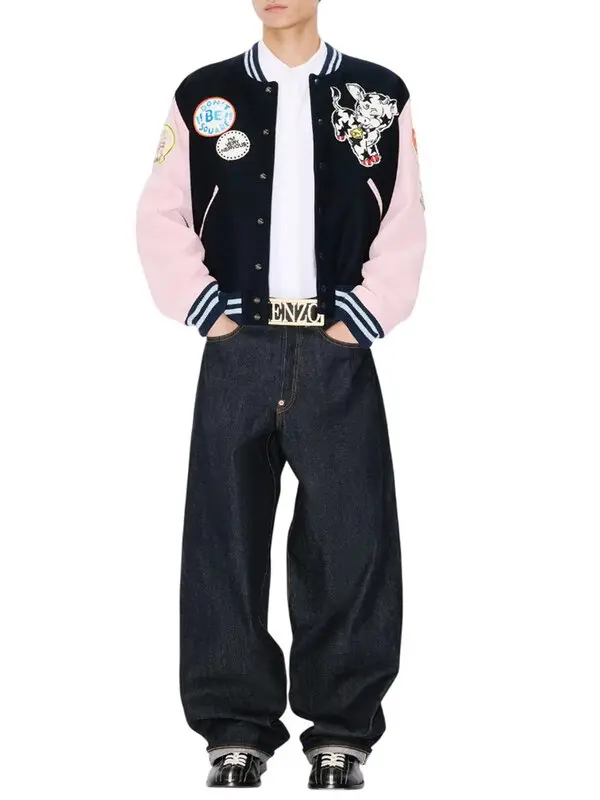 Kenzo Embroidered Wool Varsity Jacket With " Badges