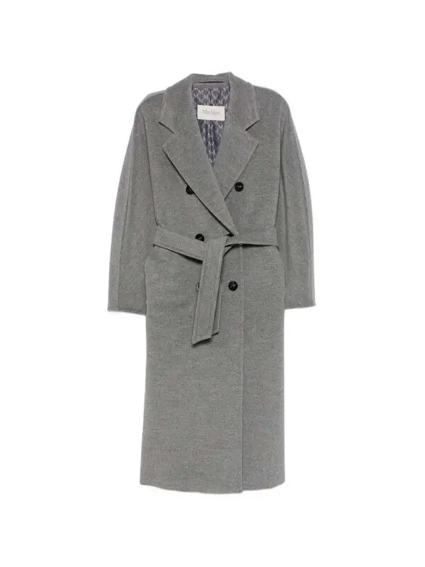 Max Mara Double-breasted, Buttoned Coat With Belt - Grey