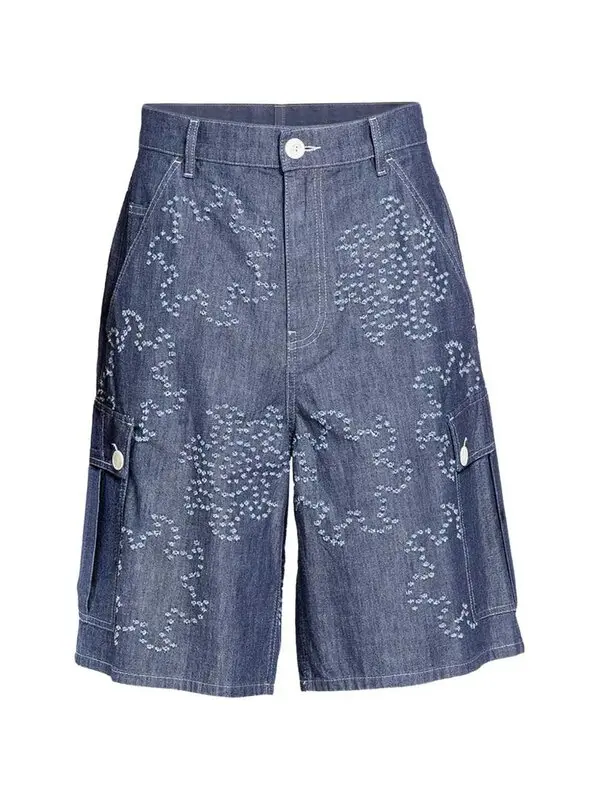 Marni Embroidered Denim Shorts - Blue