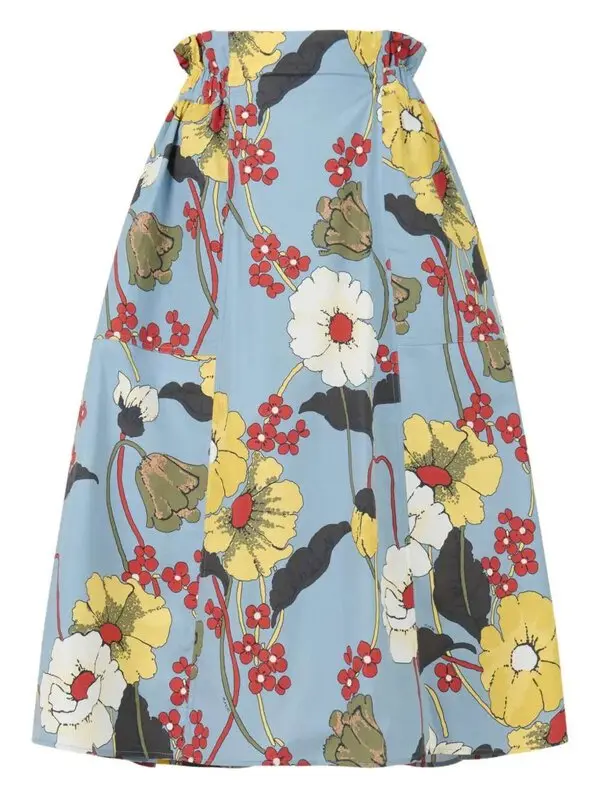 Marni Floral A-line Midi Skirt - Blue