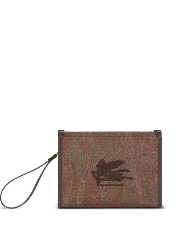 Etro Clutch Bag With Arnica Pegasus Embroidery - Brown