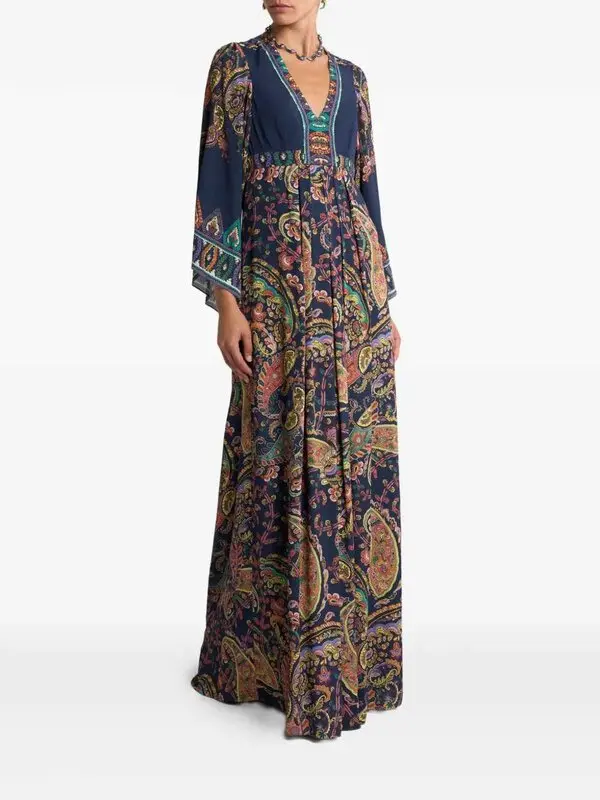 Etro Paisley Print V-neck Maxi Dress