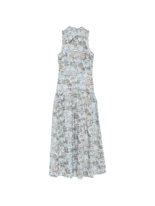 Staud Romy Long Dress With Polo Collar - Blue