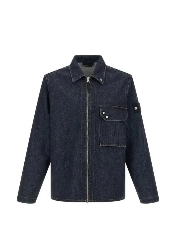 Brunello Cucinelli Sartorio Napoli Denim Jacket With Leather Collar - Blue