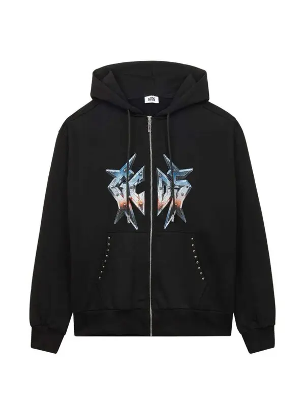 Gcds Graphic Print Sweatshirt With Zip And Hood - Black