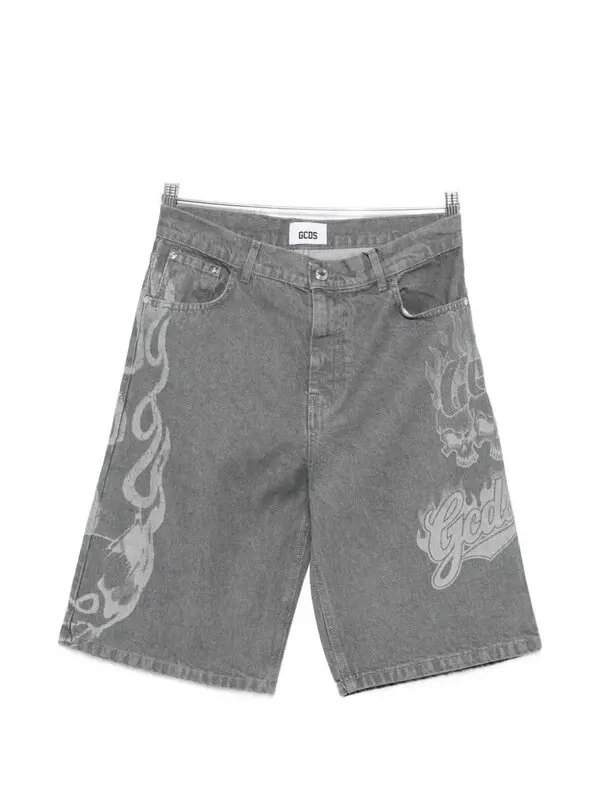 Gcds Printed Denim Shorts - Grey