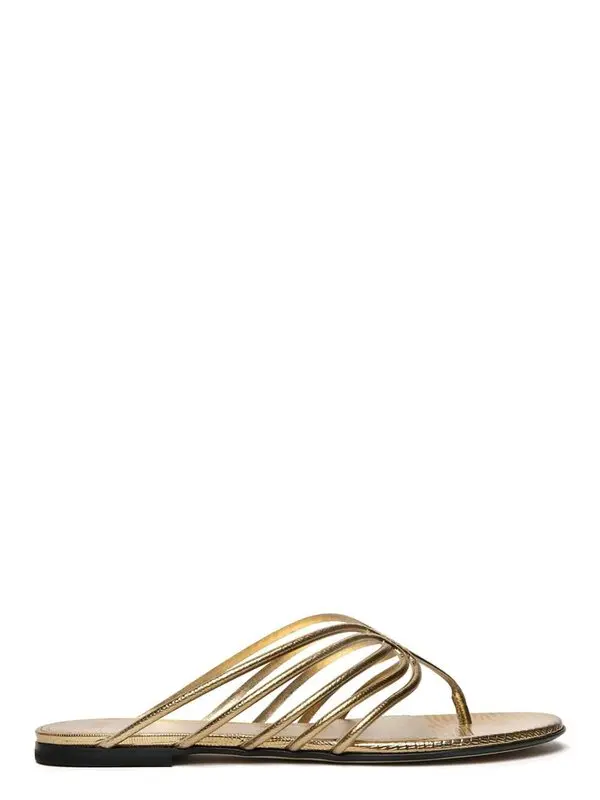 ALEVI MILANO Flat Flip-flop Sandal With Thin Lizard-print Leather Straps - Metallic
