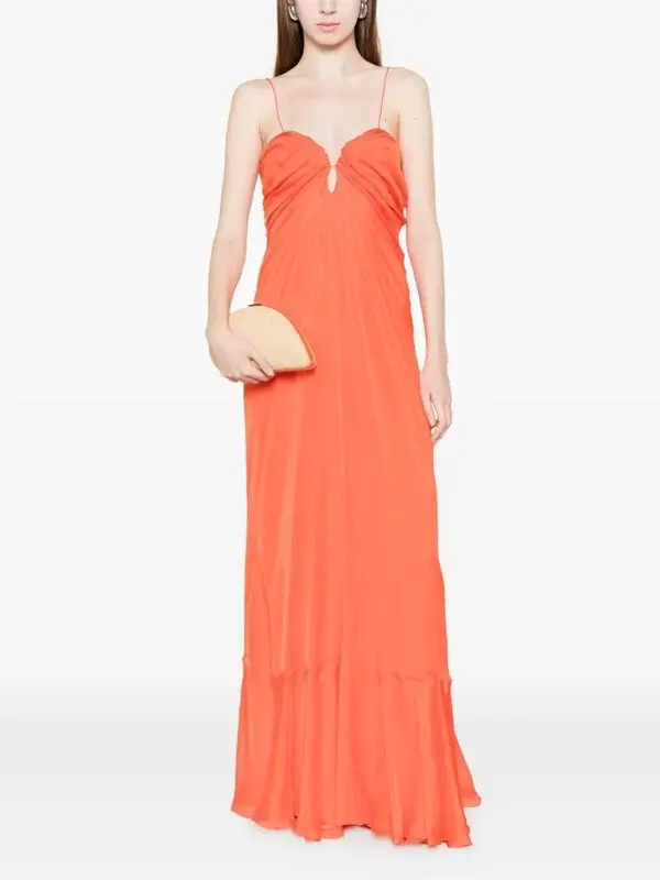 Raquel Diniz Orange Silk Ruffle Detail Maxi Dress