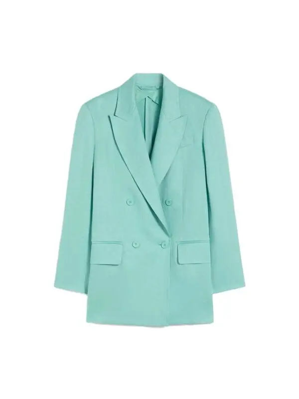 Max Mara Olimpia Jacket In Chevron Linen Aqua - Blue