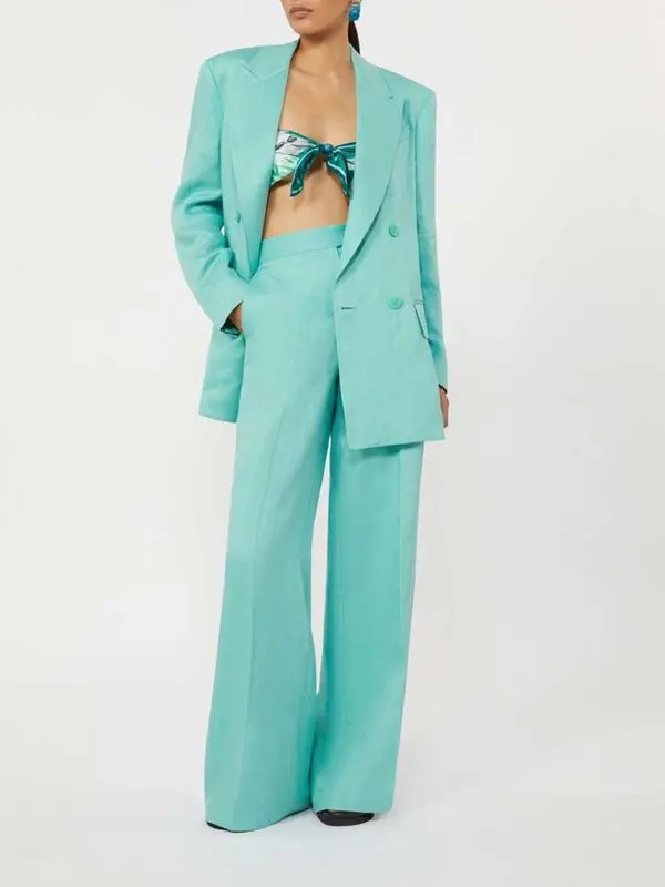 Max Mara Olimpia Jacket In Chevron Linen Aqua