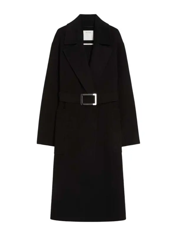 Sportmax Cappotto A Vestaglia In Pura Lana Nero - Black