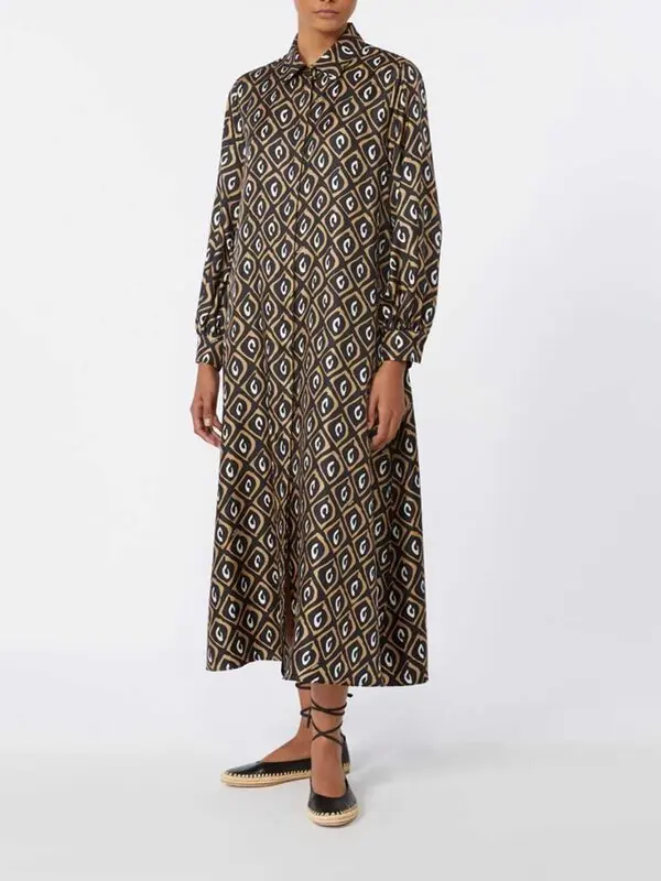 Max Mara Printed Silk Twill Shirt Dress - Black