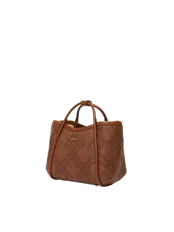 Max Mara Extra-small Marine Bag In Diamond-patterned Wicker Amber Br