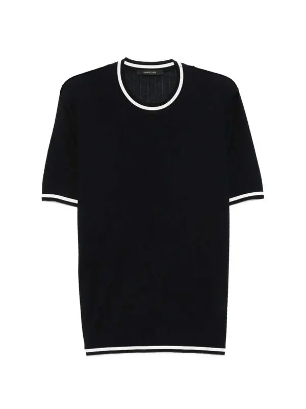 MONTECORE Fine-knit T-shirt With Contrasting Trim - Blue