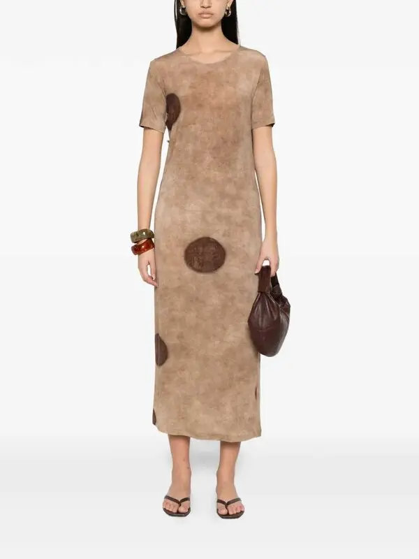 UMA WANG Short-sleeved Midi Dress With Polka Dot Print - Brown