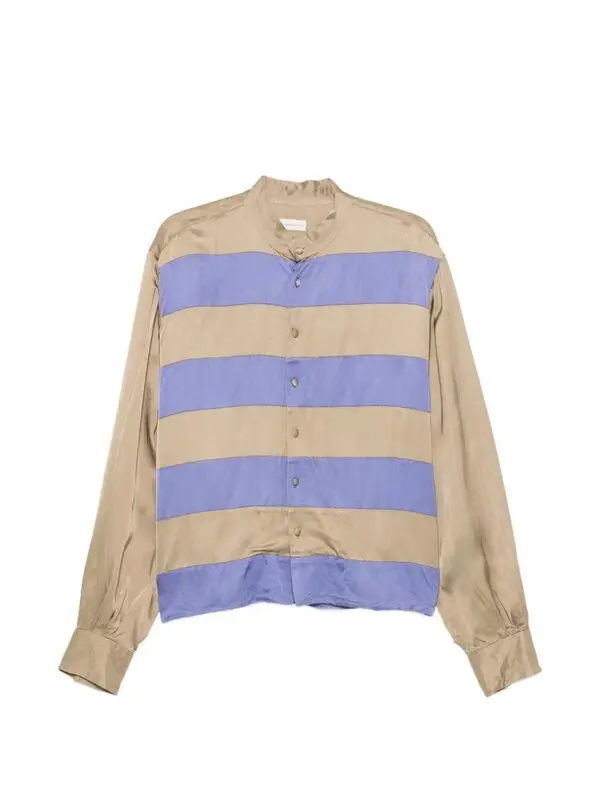 Dries Van Noten Horizontally Striped Shirt With Band Collar - Blue