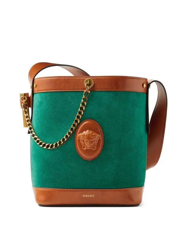Versace Pivot Small Suede Bucket Bag