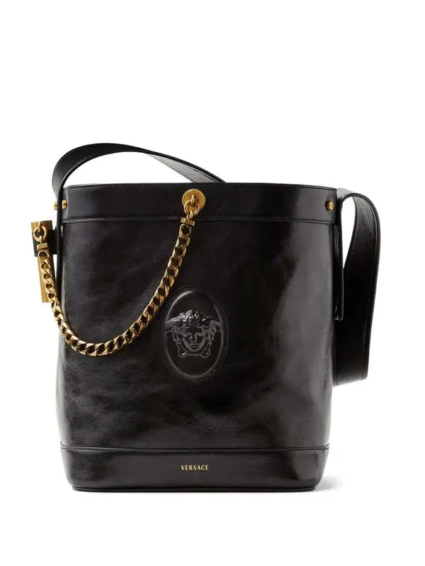 Versace Pivot Small Leather Bucket Bag