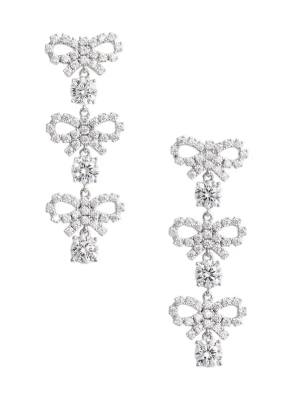 SELF-PORTRAIT Crystal Micro Bow Tiered Earrings - Metallic