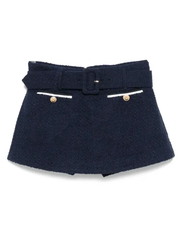 SELF-PORTRAIT Bouclé Mini Skirt With Shorts - Blue