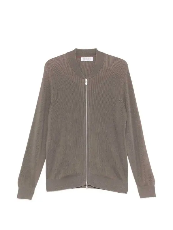 Brunello Cucinelli Ribbed Cardigan With Zip Closure - Brown