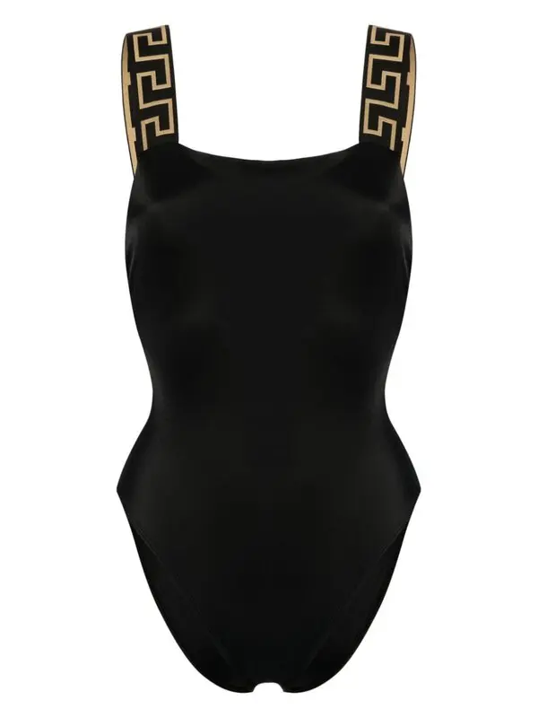 Versace One-piece Swimsuit With Greca Border - Black