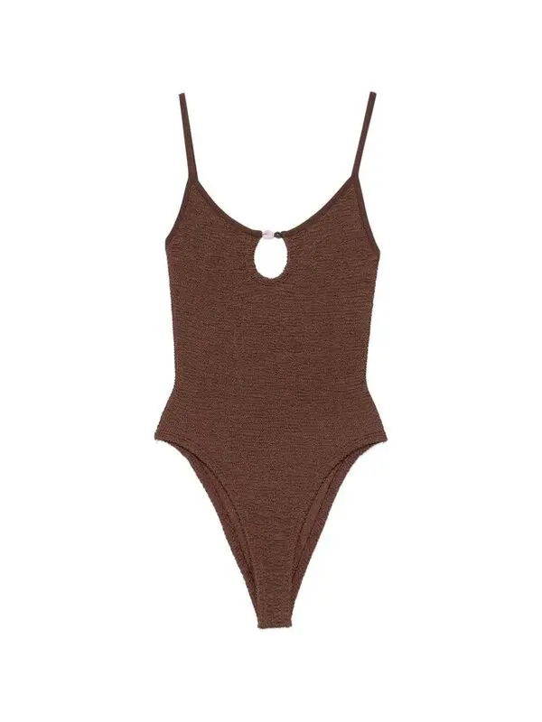 Hunza G Swimsuit With Cutouts And Beaded Embellishts - Brown