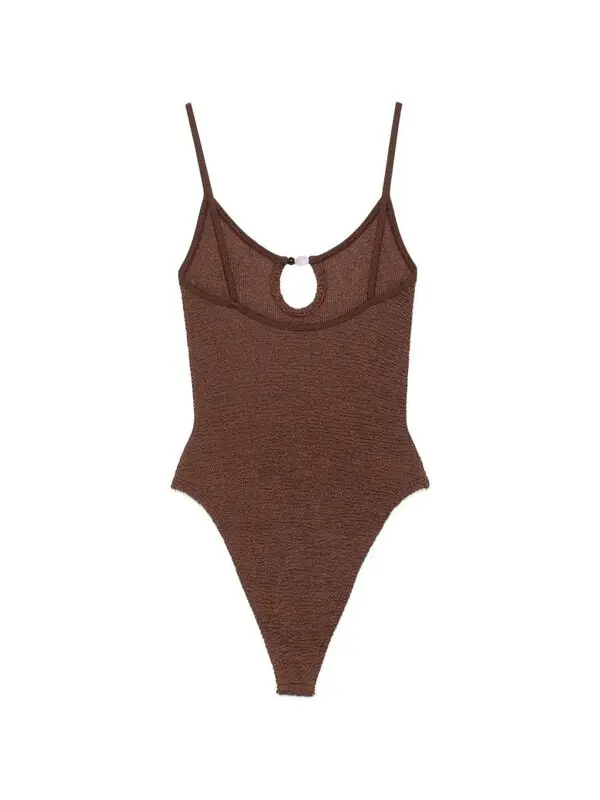 Hunza G One Piece Swimsuit With Cutout And Beaded Embellishments - Brown