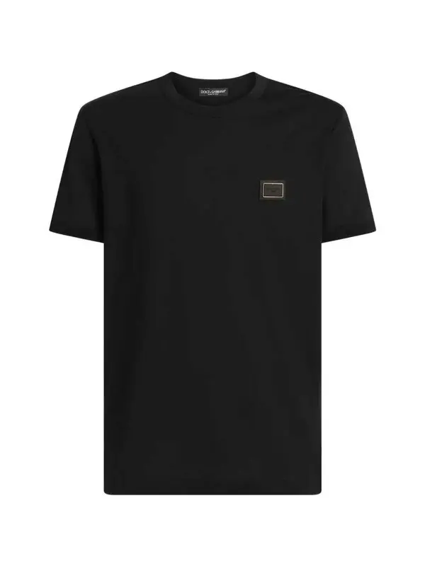 Dolce & Gabbana Cotton T-shirt With Logo Plaque - Black