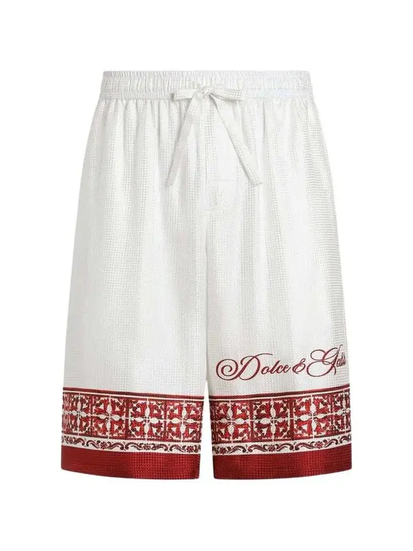 Dolce & Gabbana Vanity Bermuda Shorts In Jacquard Twill With A Majolic - White