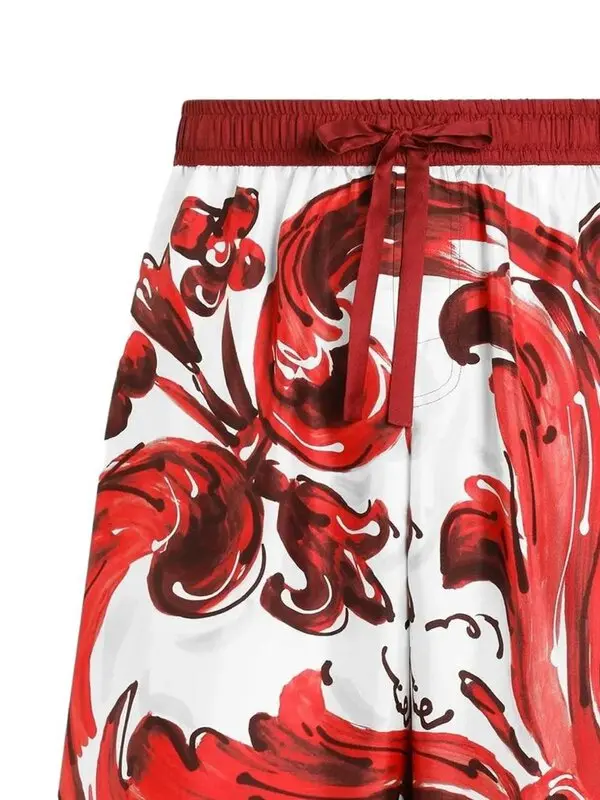 Dolce & Gabbana Majolica Print Silk Twill Bermuda Shorts - Red