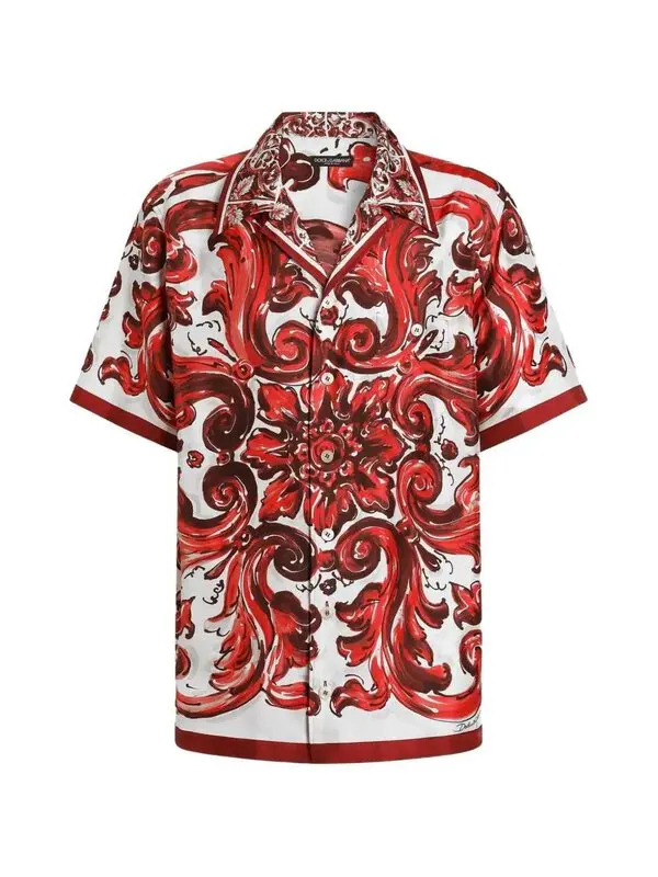Dolce & Gabbana Silk Twill Hawaiian Shirt With Majolica Print - Red