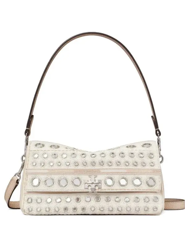 Tory Burch Small Charlie Shoulder Bag With Embellishts - White
