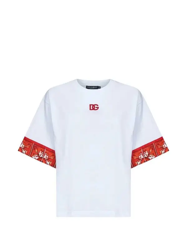 Dolce & Gabbana T-shirt With Embroidered Logo And Majolica Print - White