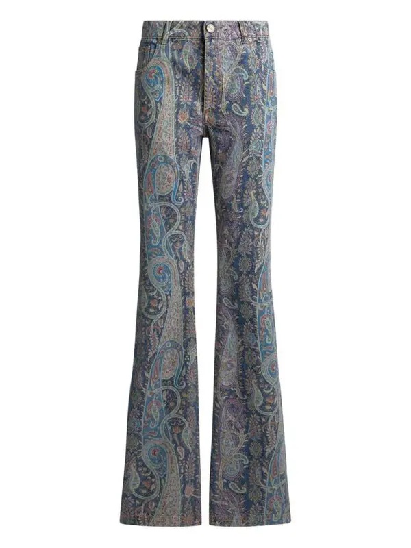 Etro Flared Denim Jeans With A Floral Paisley Motif - Blue