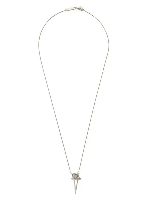 Rick Owens Pentagram Pendant In Palladium Brass - Metallic