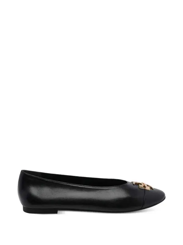 Tory Burch Charlie Ballerinas With Logo Plaque - Black