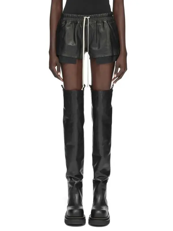 Rick Owens Waxed Lambskin Drawstring Boxer Shorts - Black